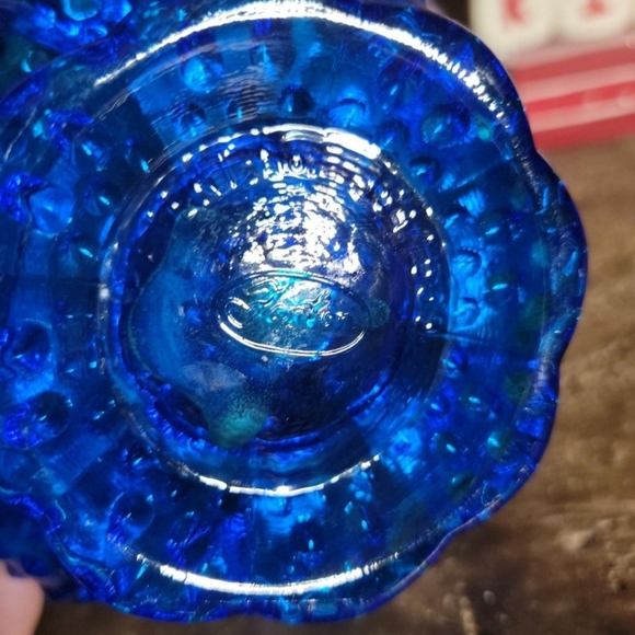 Other | Vintage Fenton Colonial Blue Hobnail Candle Bowl Centerpiece ...